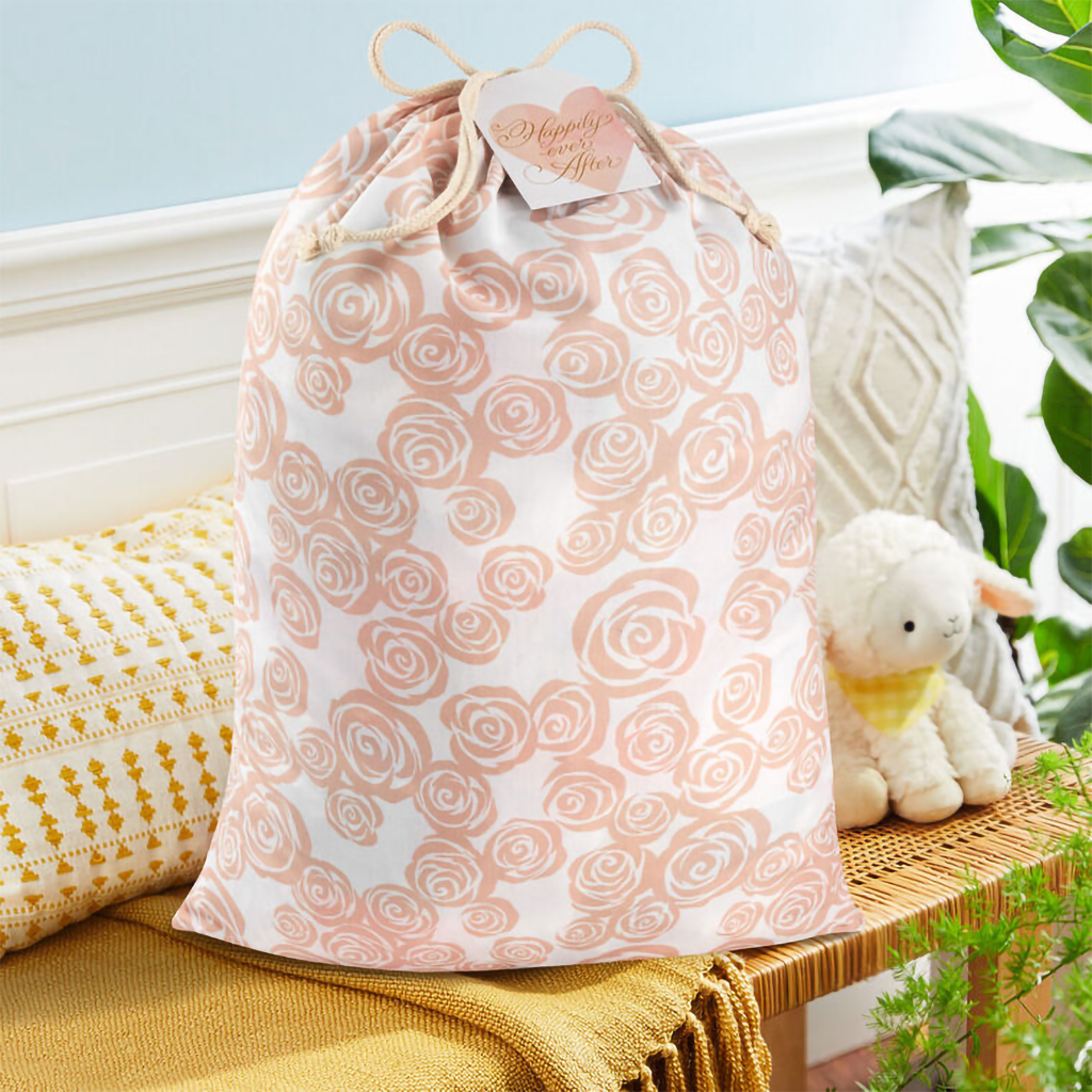 Hallmark : 28" Pink Roses on Ivory Wedding Canvas Gift Sack With Gift ...