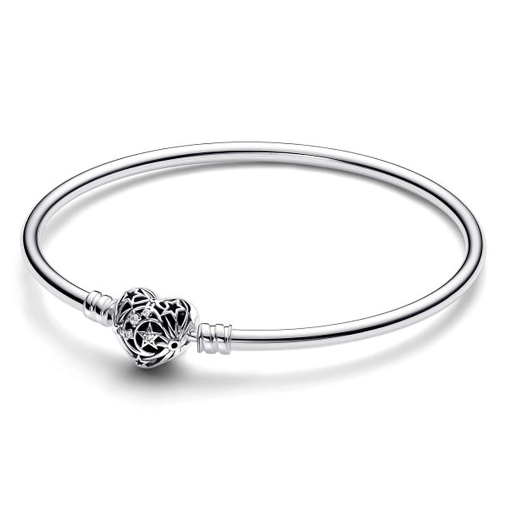 PANDORA : Celestial Heart Clasp Bangle Bracelet - Sterling Silver ...