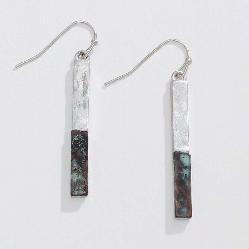 Periwinkle by Barlow : Hammered silver and patina rectangle drop - Ear ...