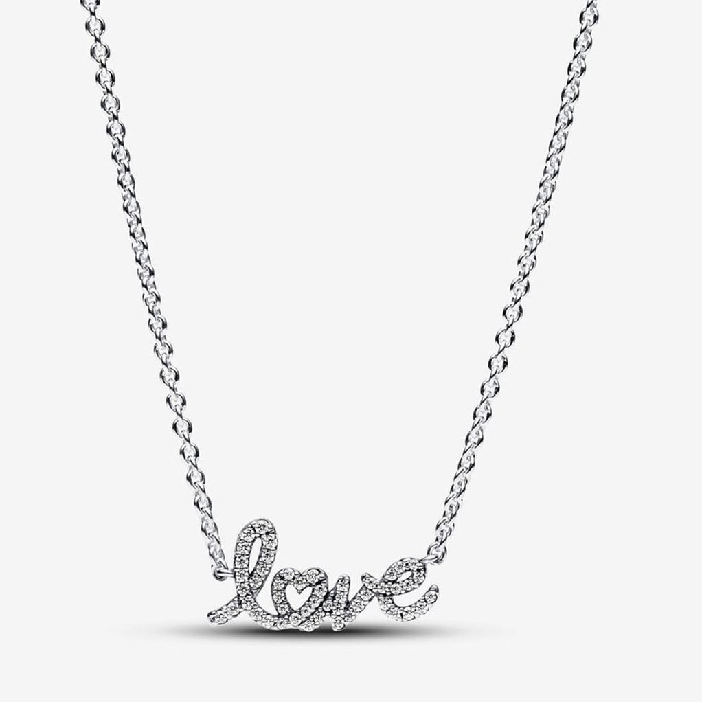 PANDORA : Sparkling Handwritten Love Collier Necklace - Sterling Silve ...